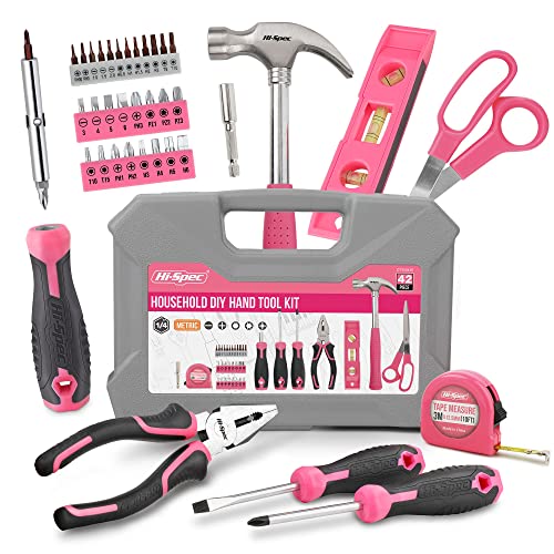 42pc Pink Household DIY Small Tool Kit. Complete Starter Basic Tools K — HI-SPEC® Tools Official ...