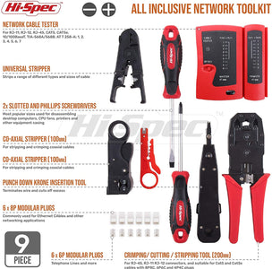 9pc Computer Network Cable Tester Tool Kit Set. Includes Crimper, Punc ...
